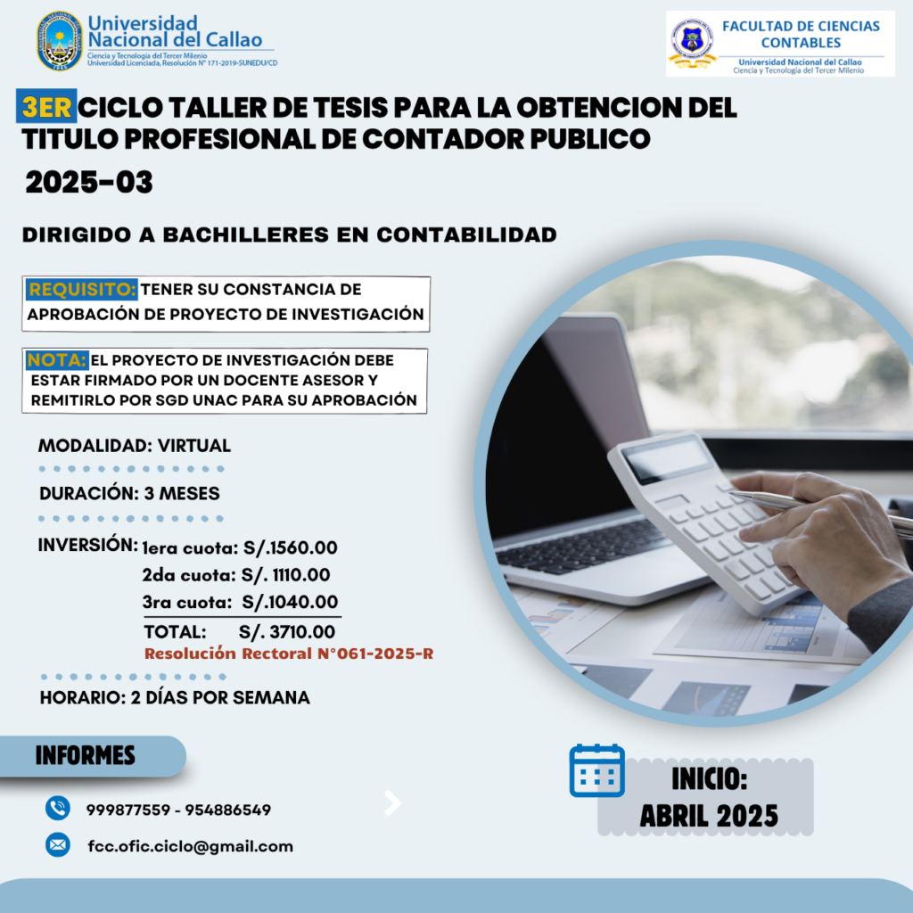 3ER CICLO TALLER DE TESIS PARA LA OBTENCION DEL TITULO PROFESIONAL DE ...